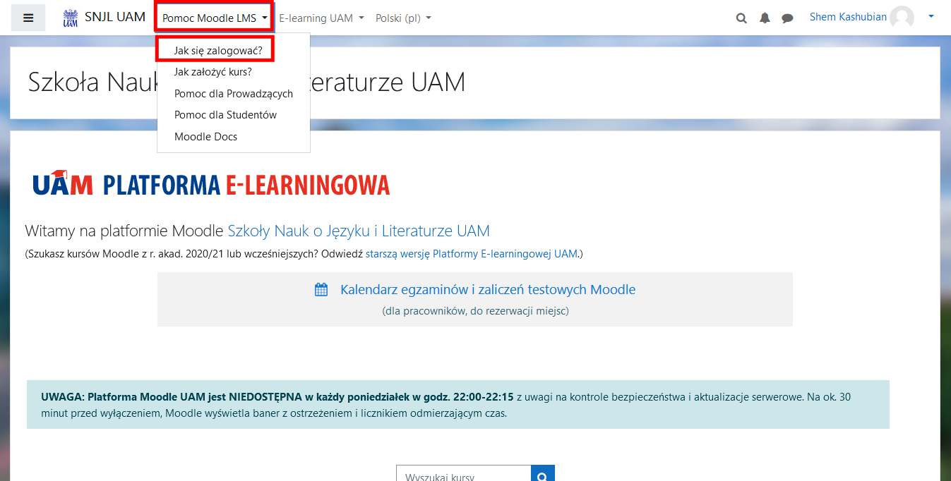 Kurs: Jak uczestniczyć w zajęciach na platformie Moodle UAM?, Temat ...