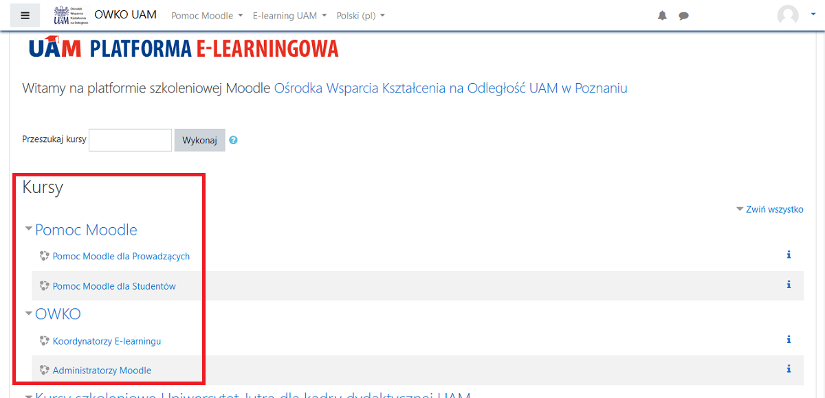 Kurs: Jak uczestniczyć w zajęciach na platformie Moodle UAM?, Temat ...
